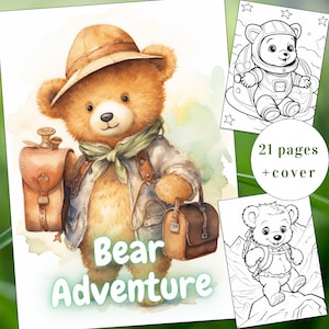 21 Bear Adventure Coloring Page, Cute Bear Coloring Book, Coloring Book ...