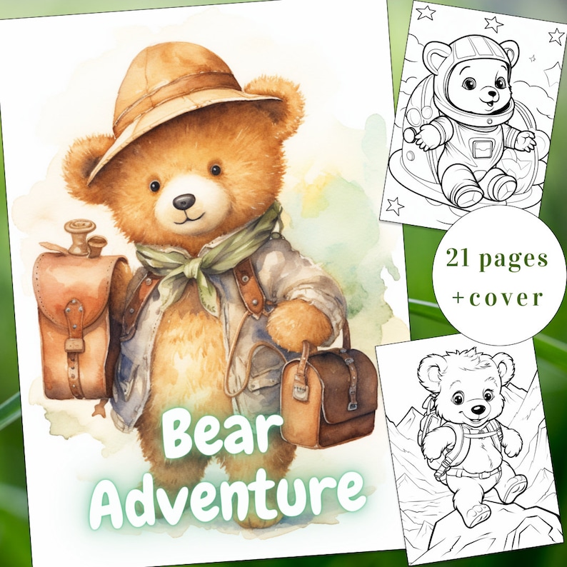 21 Bear Adventure Coloring Page, Cute Bear Coloring Book, Coloring Book ...