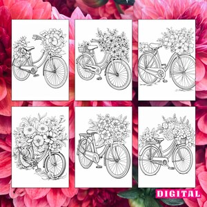 30 Floral Bicycle Coloring Page, Flower Coloring Book, Bicycle Coloring ...