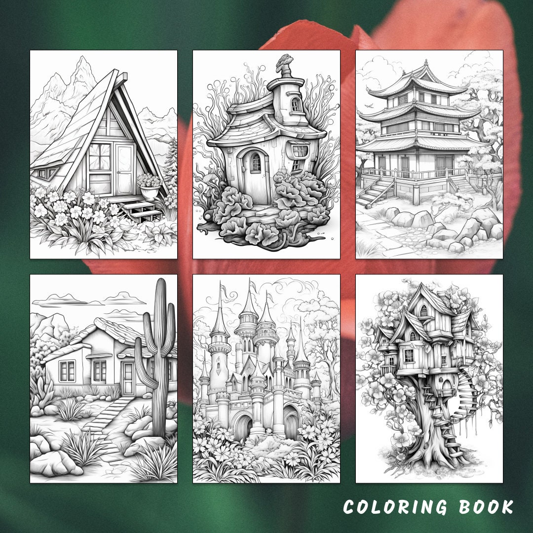 27 Blooming House Coloring Page, Floral House Coloring Book, Flower ...