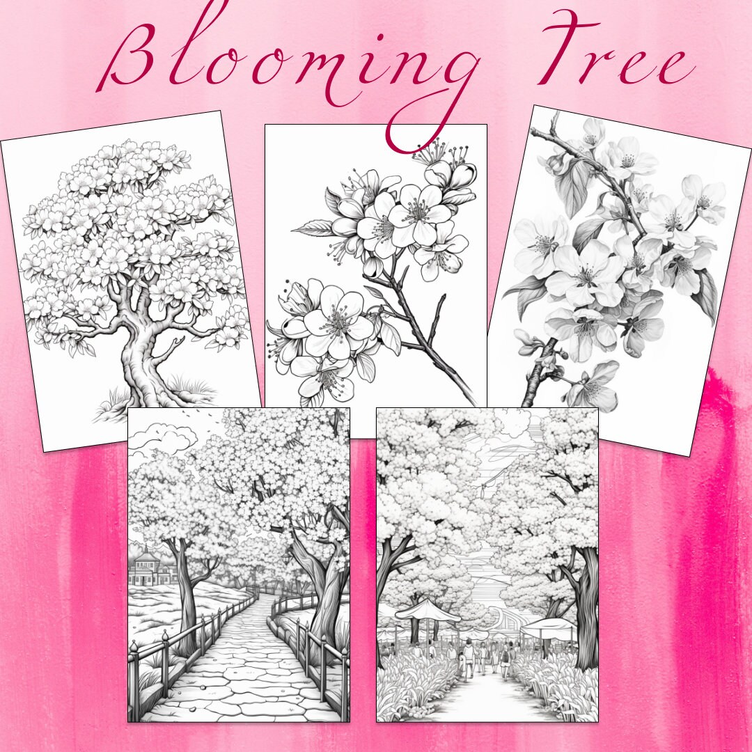 24 Blooming Tree Coloring Page, Flower Coloring, Bloom Coloring Book ...