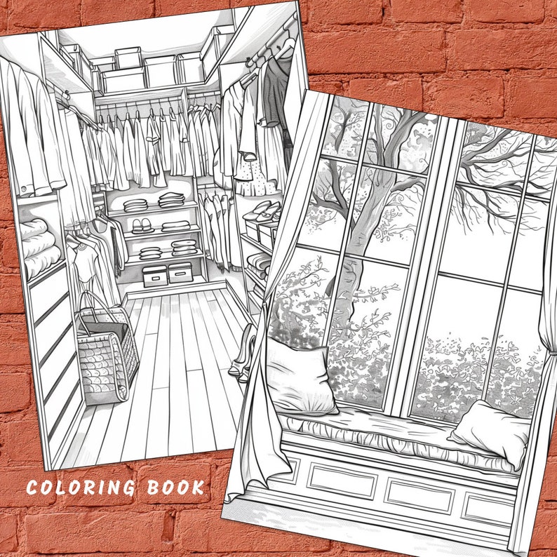 25 Interior Coloring Page, Design Coloring Book, Rooms Coloring, Adults ...