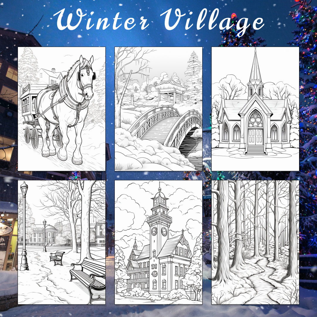 24 Winter Village Coloring Page, Fantasy Coloring, Winter Coloring ...