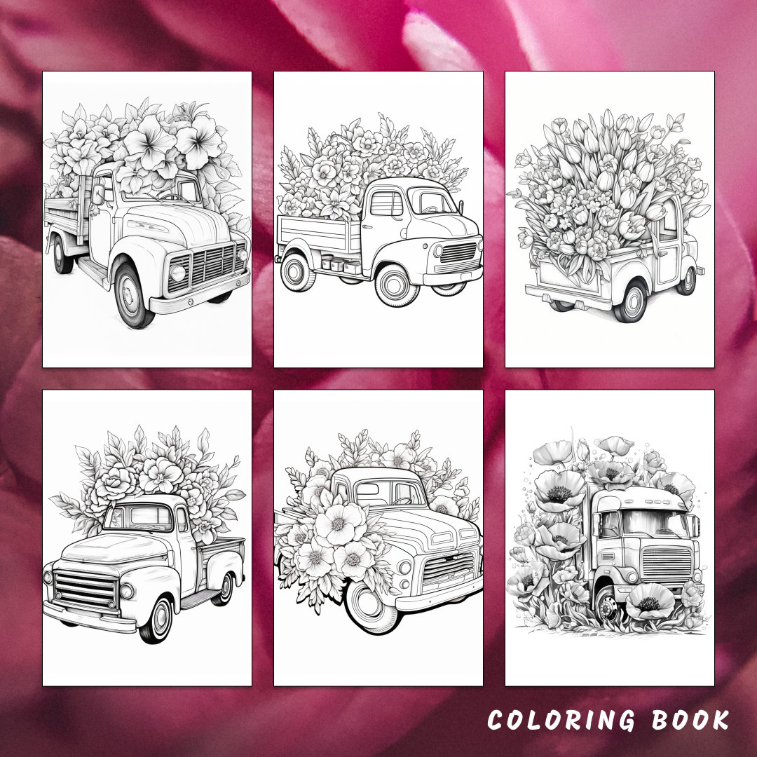 25 Blooming Car Coloring Page, Floral Truck Coloring Book, Cars ...
