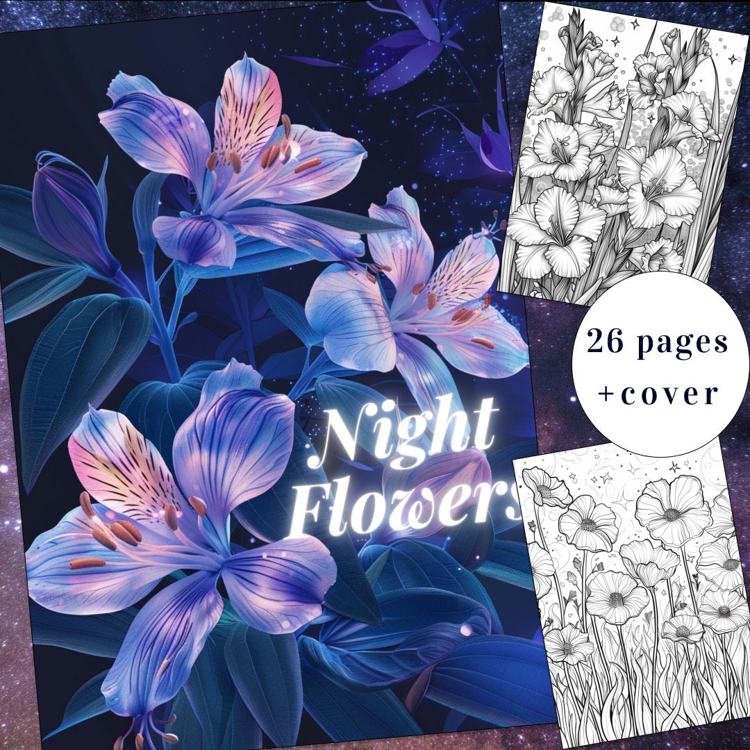 26 Night Flowers Coloring Page, Flowers Coloring Book, Night Coloring ...