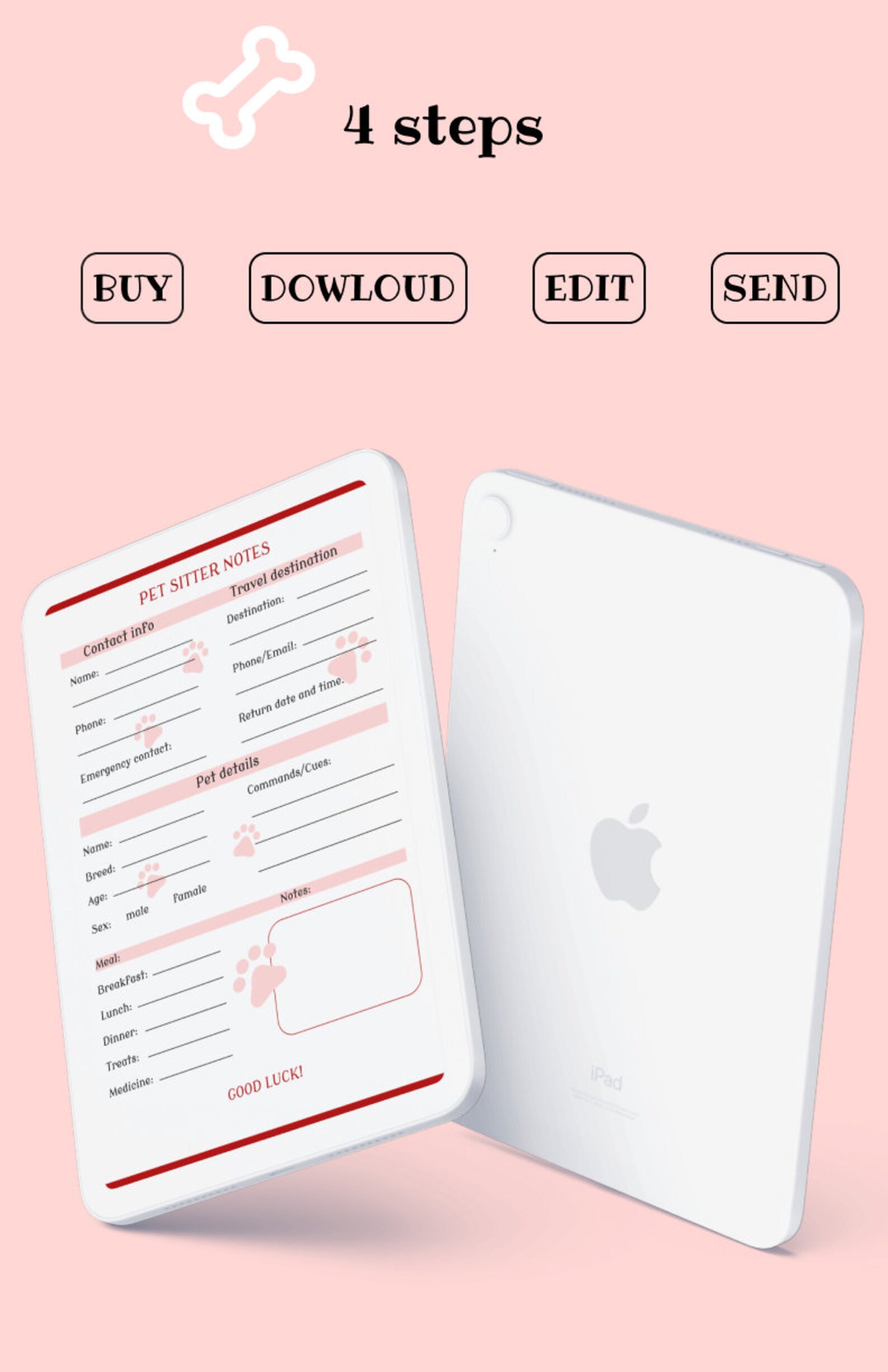 Digital Pet Sitter Notes Printable, Dog Cat Walker, Pet Care ...