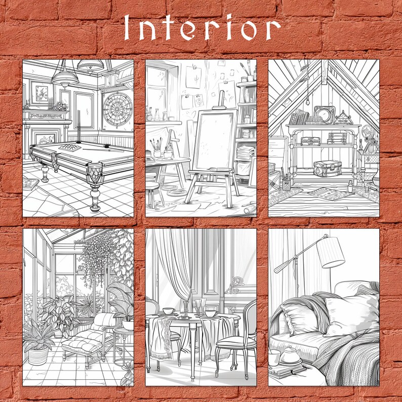 25 Interior Coloring Page, Design Coloring Book, Rooms Coloring, Adults ...