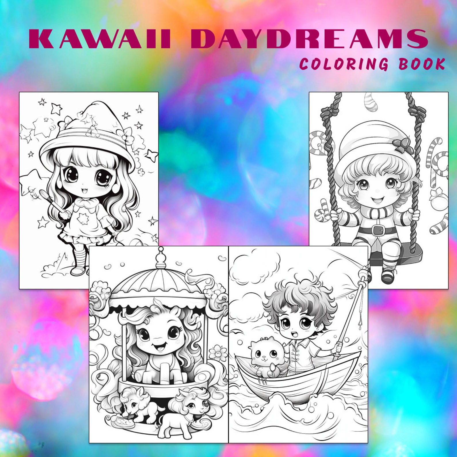 Kawaii Coloring Page Book, Adults + Kids- Instant Download, Kawaii ...