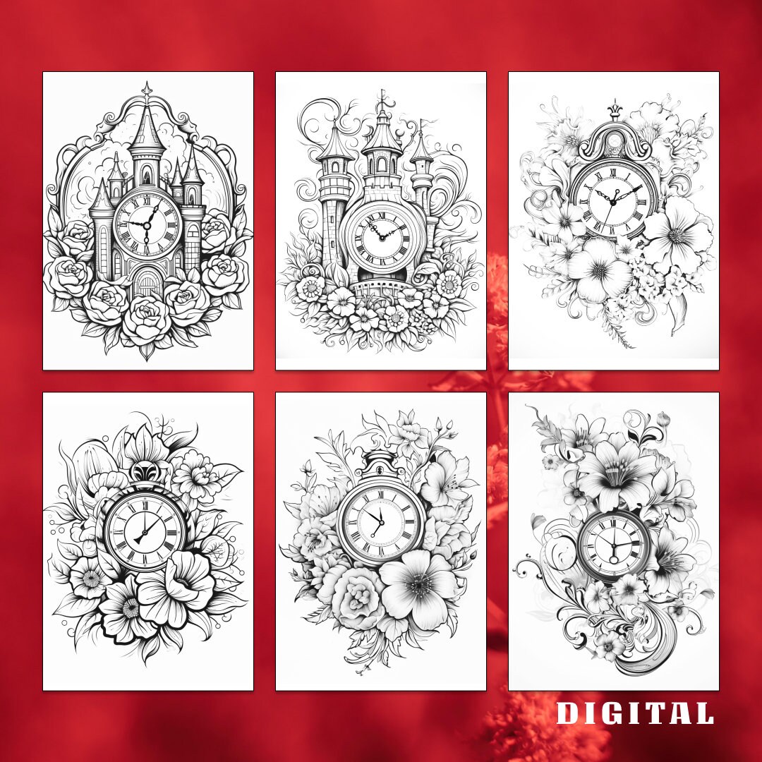 37 Blooming Clock Coloring Page, Clock Coloring, Flowers Coloring Book ...