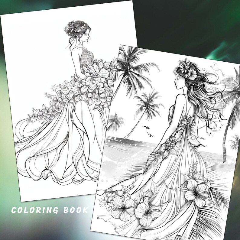 34 Lady in Blooming Dress Coloring Page, Lady Coloring Book, Flowers ...