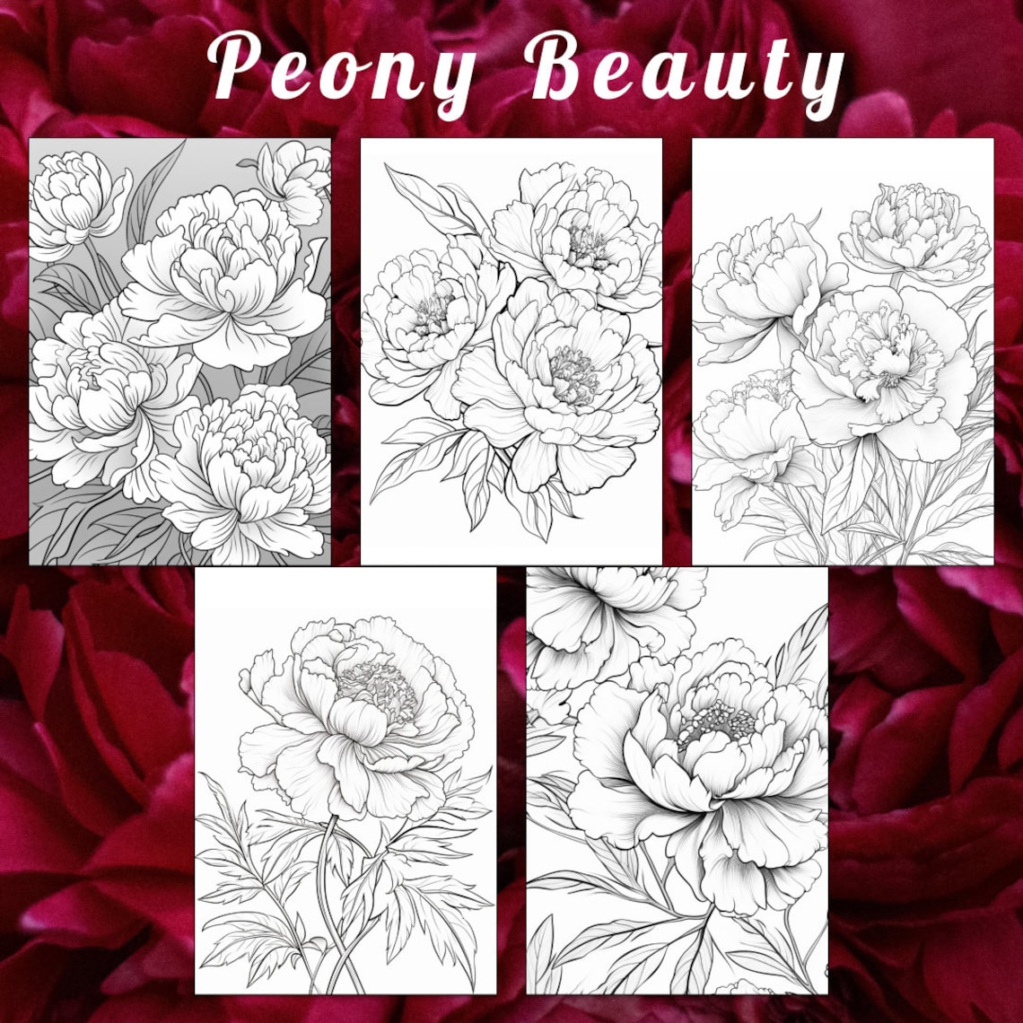32 Peony Beauty Coloring Page, Flowers Coloring Book, Peonies Coloring ...