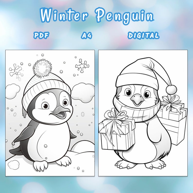 18 Winter Penguin Coloring Page, Cute Penguin Coloring Book, Adults ...