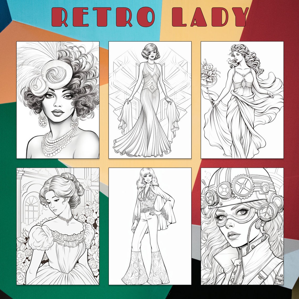30 Retro Lady Coloring Page, Lady Coloring Book, Coloring Book, Adults ...