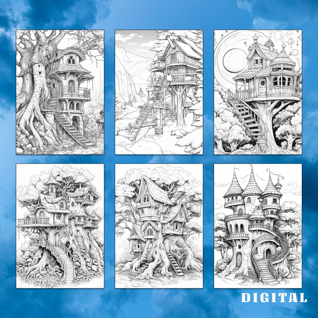 30 Treehouse Coloring Page, Tree Coloring, Magic House Coloring Book ...