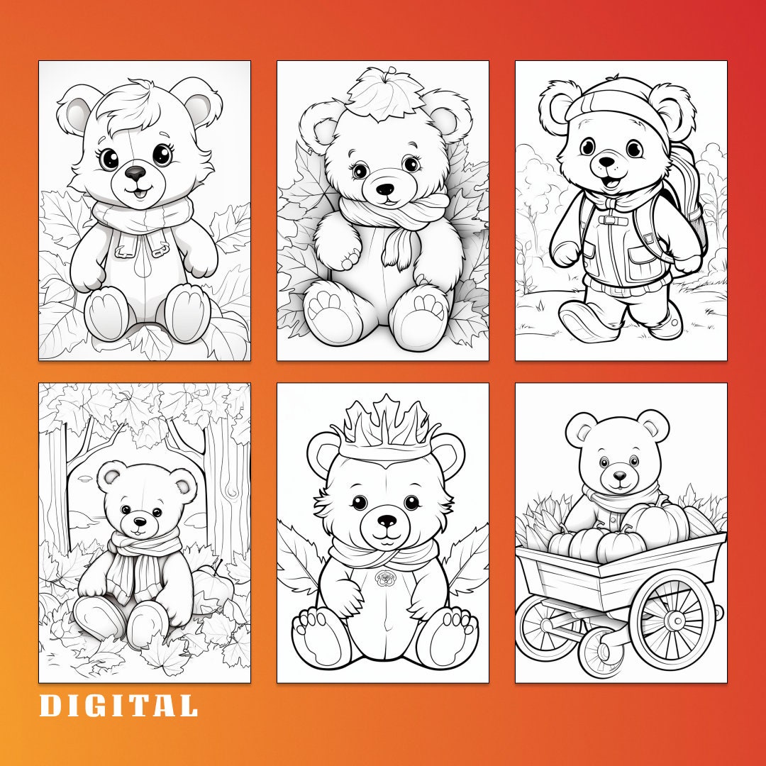 25 Autumn Bear Coloring Page, Cute Bear Coloring Book, Coloring Book ...