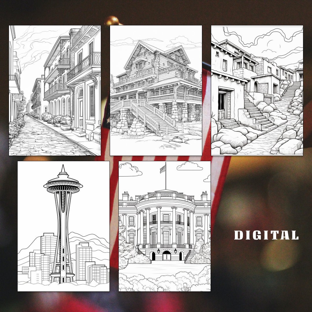 23 USA Coloring Page, USA Architecture Coloring, American Scenes ...