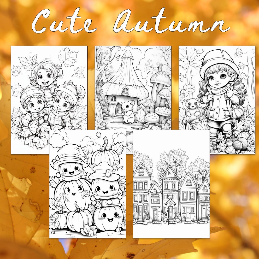26 Cute Autumn Coloring Page, Autumn Coloring Book, Kawaii Coloring ...