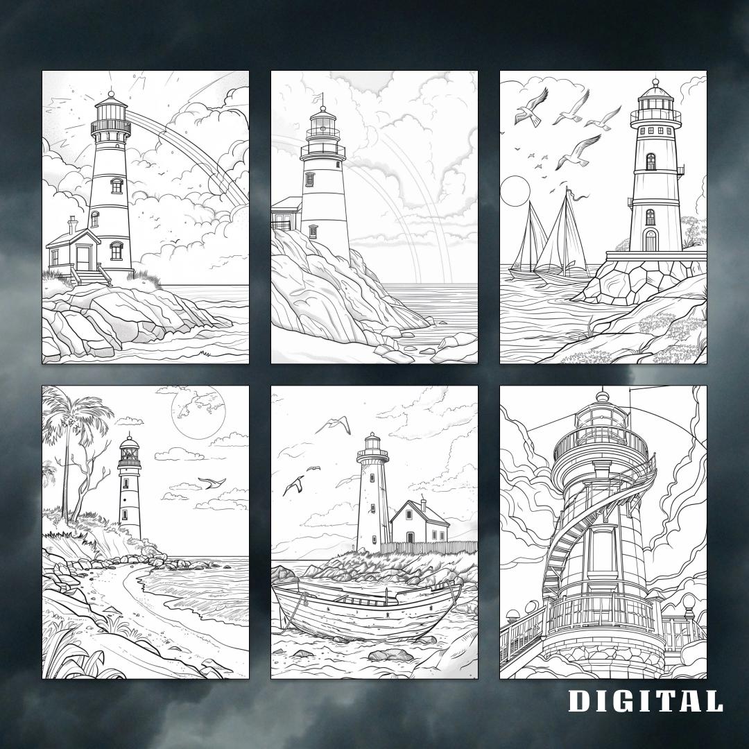 30 Lighthouse Coloring Page, Ocean Coloring Book, Waves Coloring Book ...