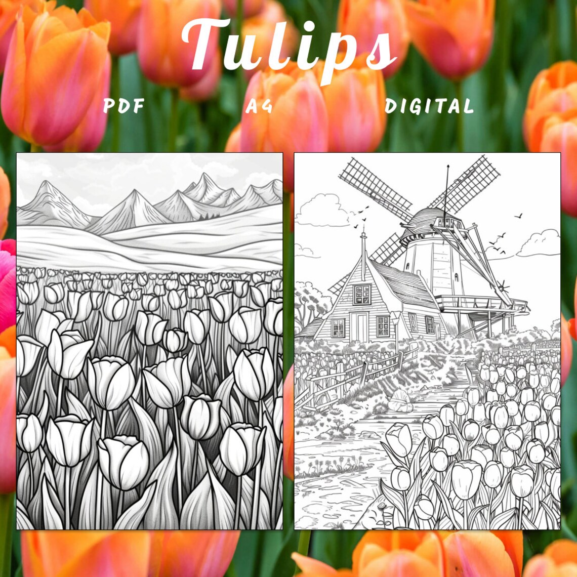 15 Tulips Coloring Page, Flowers Coloring Book, Tulips Coloring Book ...