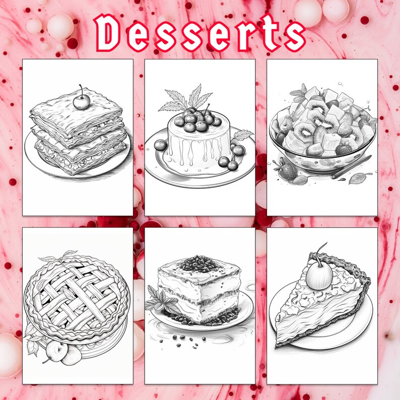 27 Desserts Coloring Page Cakes Coloring Book Desserts - Etsy