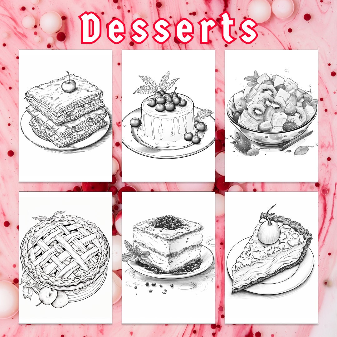 27 Desserts Coloring Page Cakes Coloring Book Desserts - Etsy