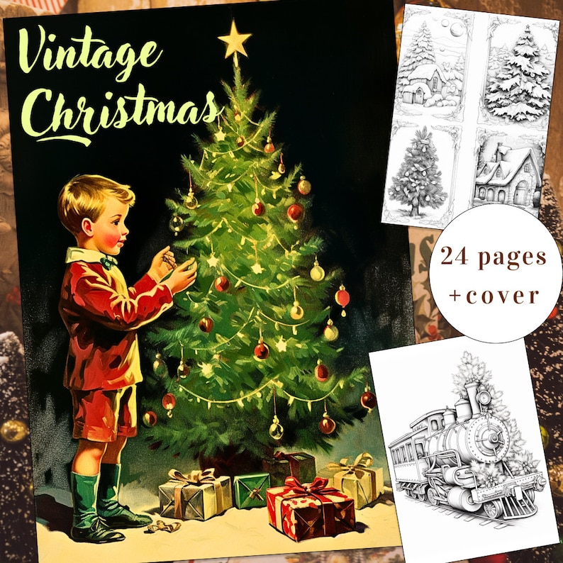 24 Vintage Christmas Coloring Pages: Retro Winter Scenes (printable PDF ...