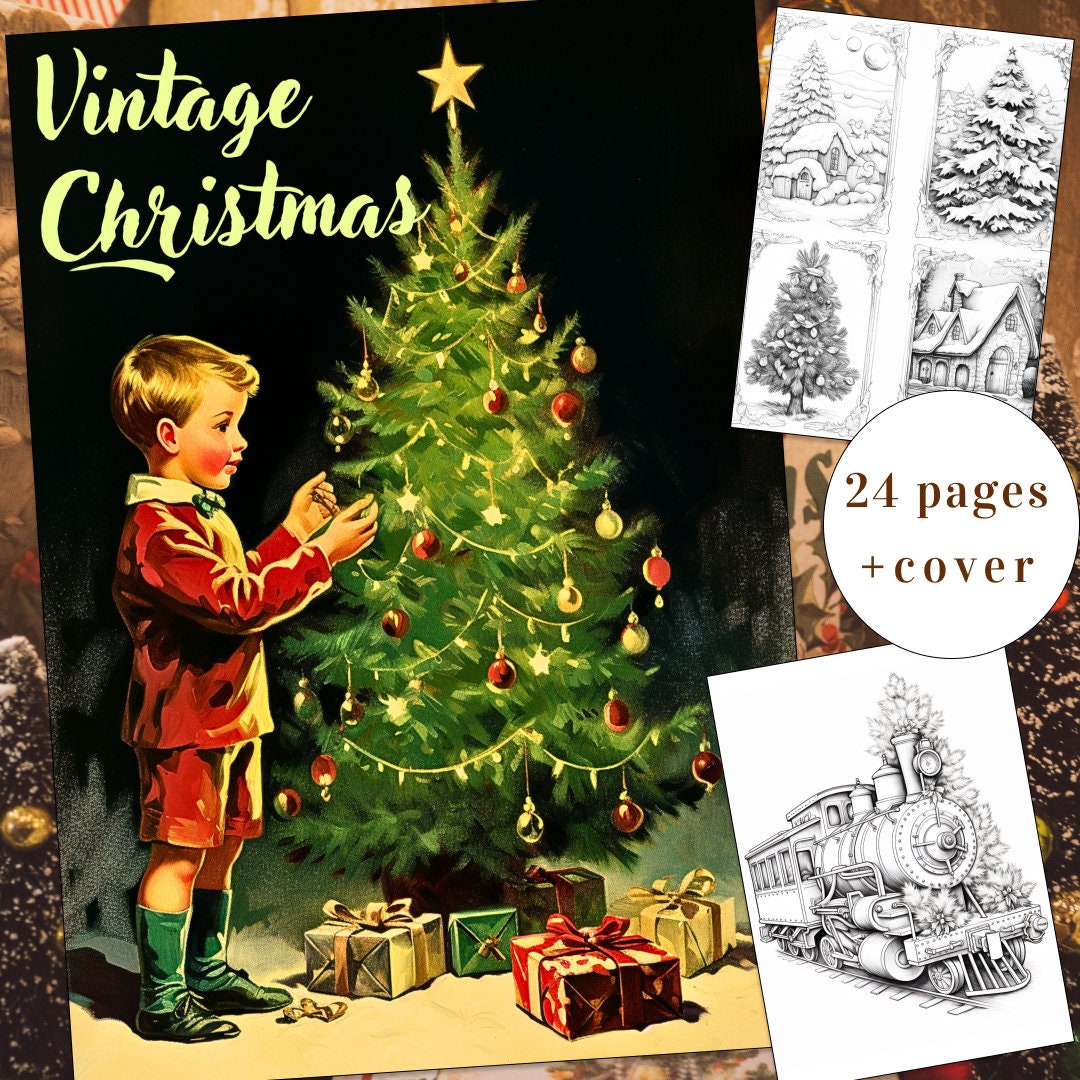 24 Vintage Christmas Coloring Page, Winter Coloring, Retro Christmas ...