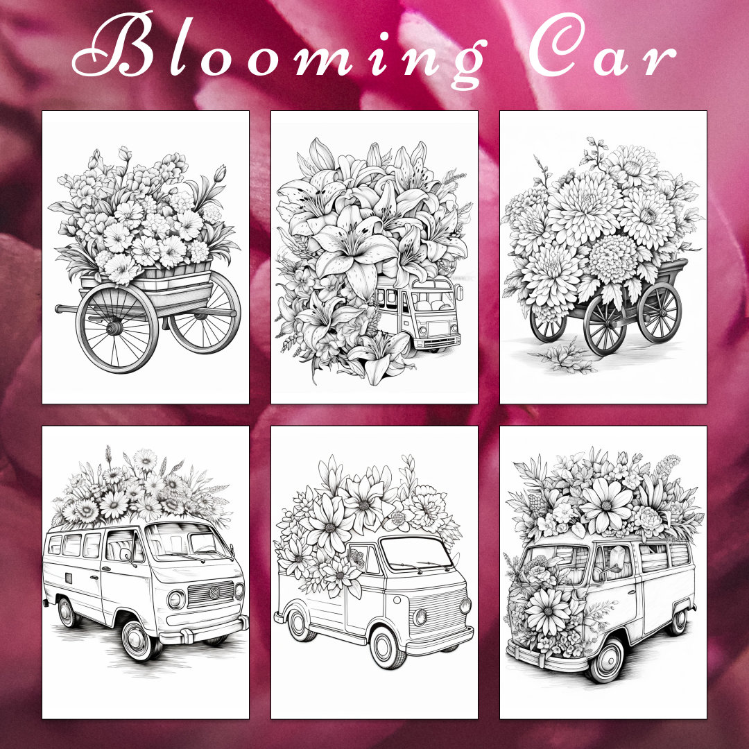 25 Blooming Car Coloring Page, Floral Truck Coloring Book, Cars ...