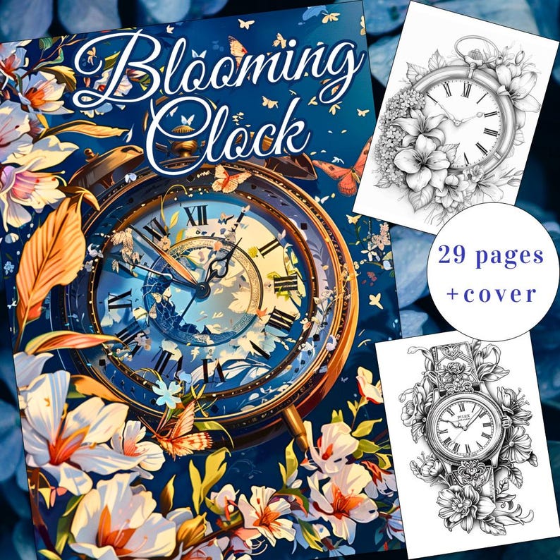 29 Blooming Clock Coloring Page, Clock Coloring, Flowers Coloring Book ...