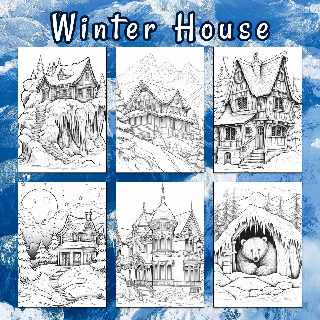 28 Winter House Coloring Page, New Year Coloring Book, Holiday Coloring ...