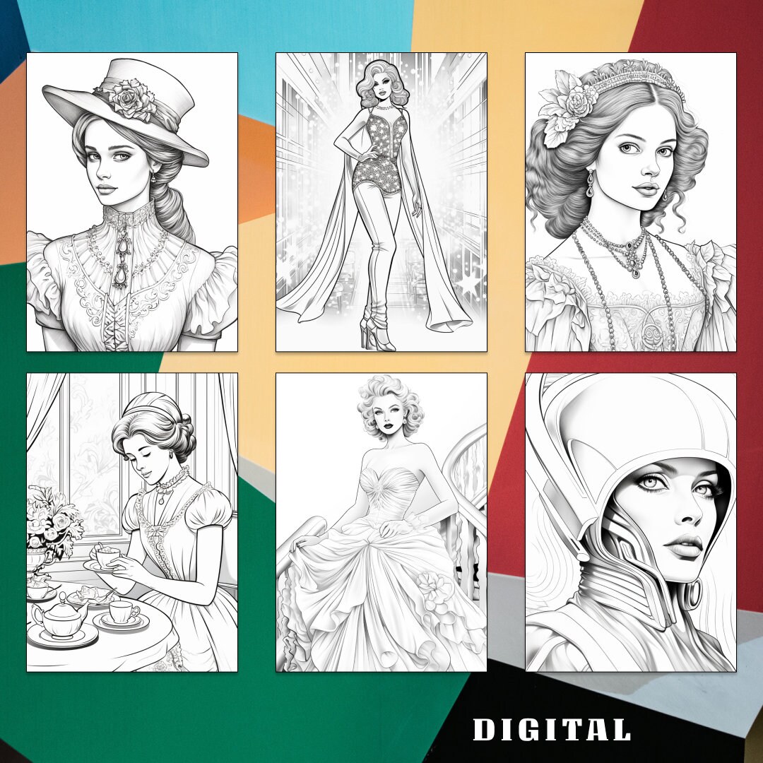 30 Retro Lady Coloring Page, Lady Coloring Book, Coloring Book, Adults ...