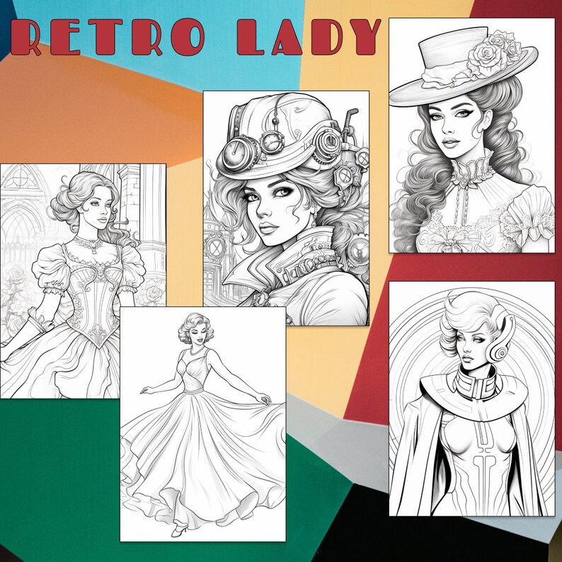 30 Retro Lady Coloring Page, Lady Coloring Book, Coloring Book, Adults ...