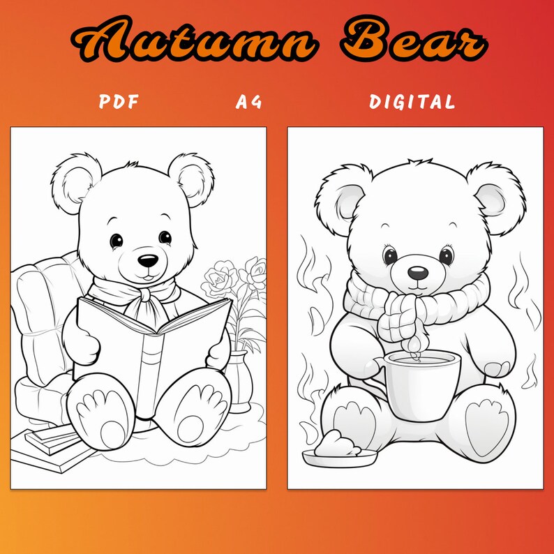 25 Autumn Bear Coloring Page, Cute Bear Coloring Book, Coloring Book ...