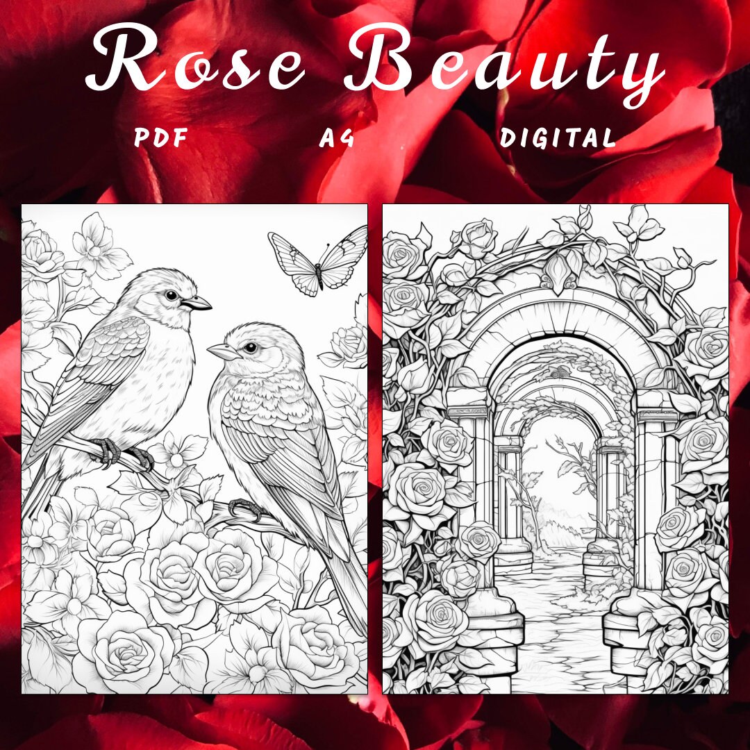 34 Rose Beauty Coloring Page, Flowers Coloring Book, Roses Coloring ...