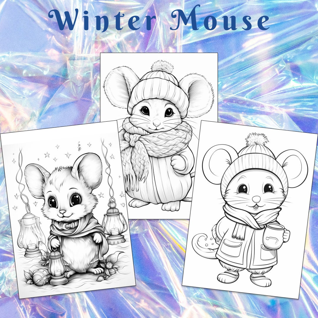 29 Winter Mouse Coloring Page, Cute Mouse Coloring Book, Adults Kids ...