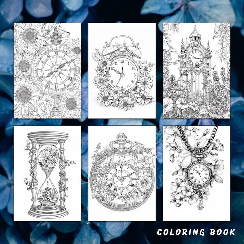 29 Blooming Clock Coloring Page, Clock Coloring, Flowers Coloring Book ...