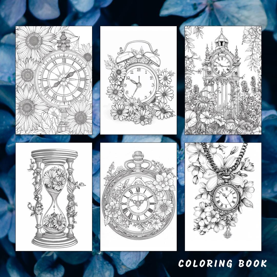 29 Blooming Clock Coloring Page, Clock Coloring, Flowers Coloring Book ...