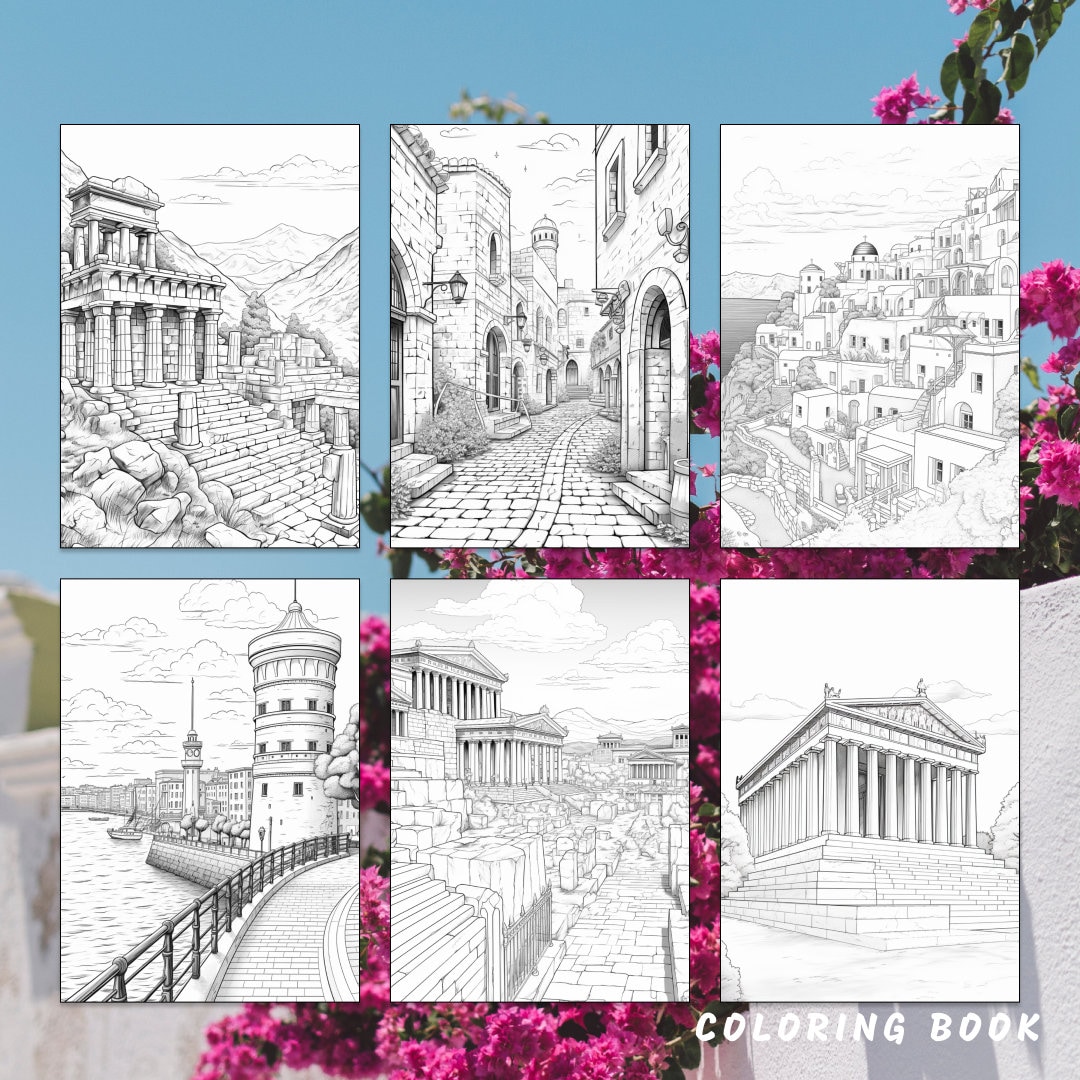 25 Greece Coloring Page, Greece Architecture Coloring, Greek Scenes ...
