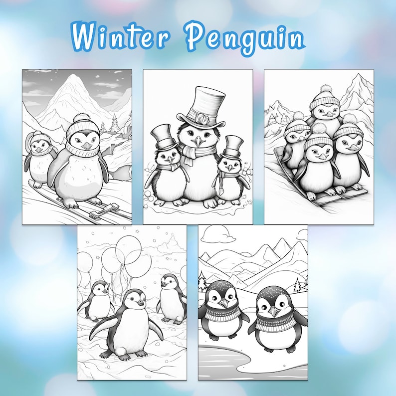 18 Winter Penguin Coloring Page, Cute Penguin Coloring Book, Adults ...