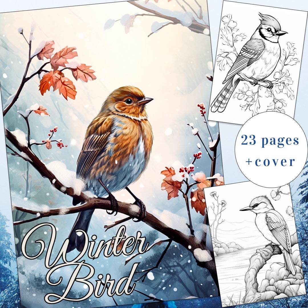 23 Winter Bird Coloring Page, Fantasy Coloring, Winter Coloring, Adults ...