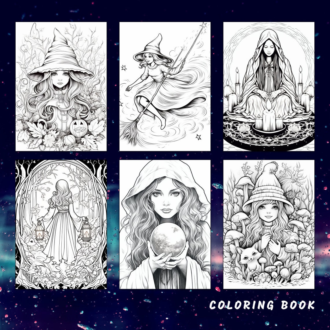 30 Witches Coloring Page, Autumn Coloring, Magic Witch Coloring Book ...
