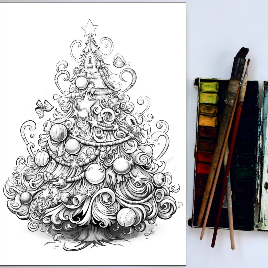 23 Christmas Tree Coloring Page, New Year Coloring Book, Holiday ...