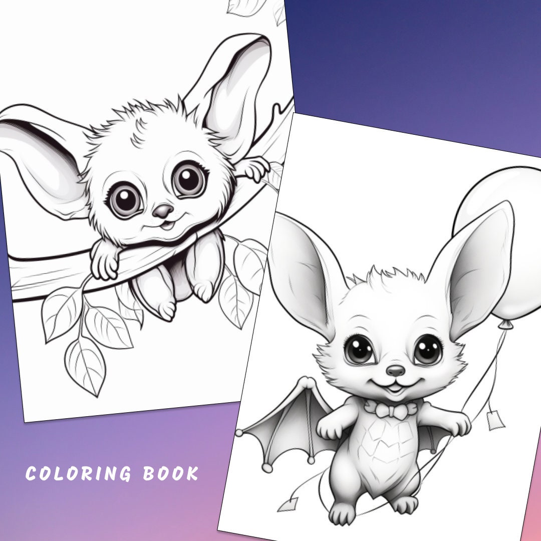 26 Cute Baby Bat Coloring Page, Cute Coloring, Adults + Kids- Instant ...