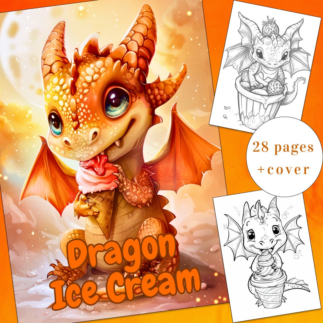 28 Dragon Ice Cream Coloring Page, Cute Dragon Coloring, Sweets ...