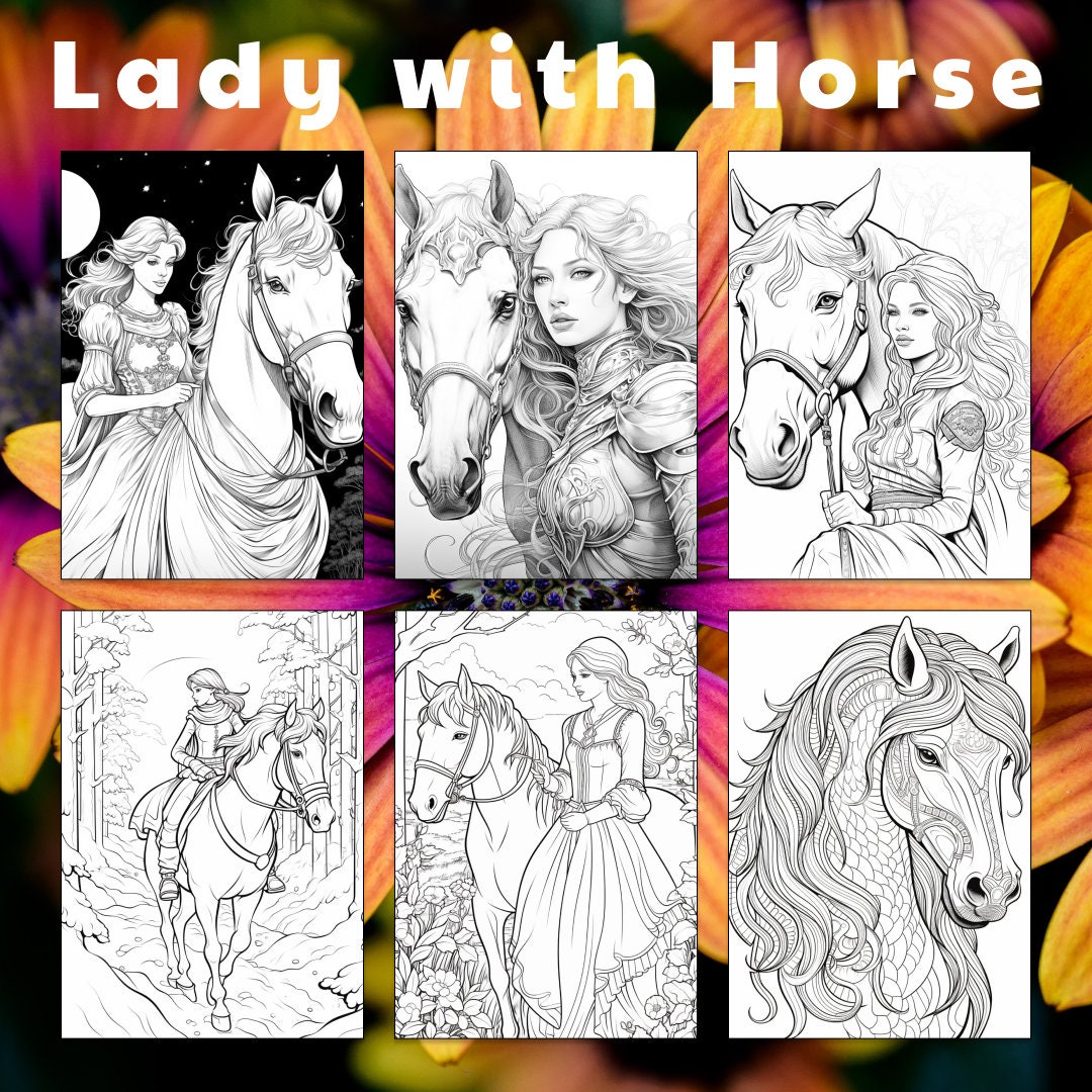 33 Lady With Horse Coloring Page Fantasy Coloring Lady - Etsy
