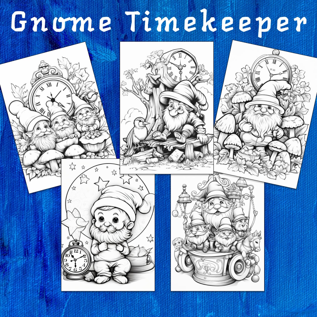Gnome Timekeeper Coloring Book, 30 Fantasy Pages (printable PDF) - Etsy