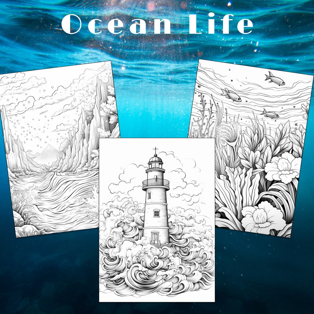 28 Ocean Life Coloring Page, Ocean Coloring, Sea Coloring Book, Adults ...