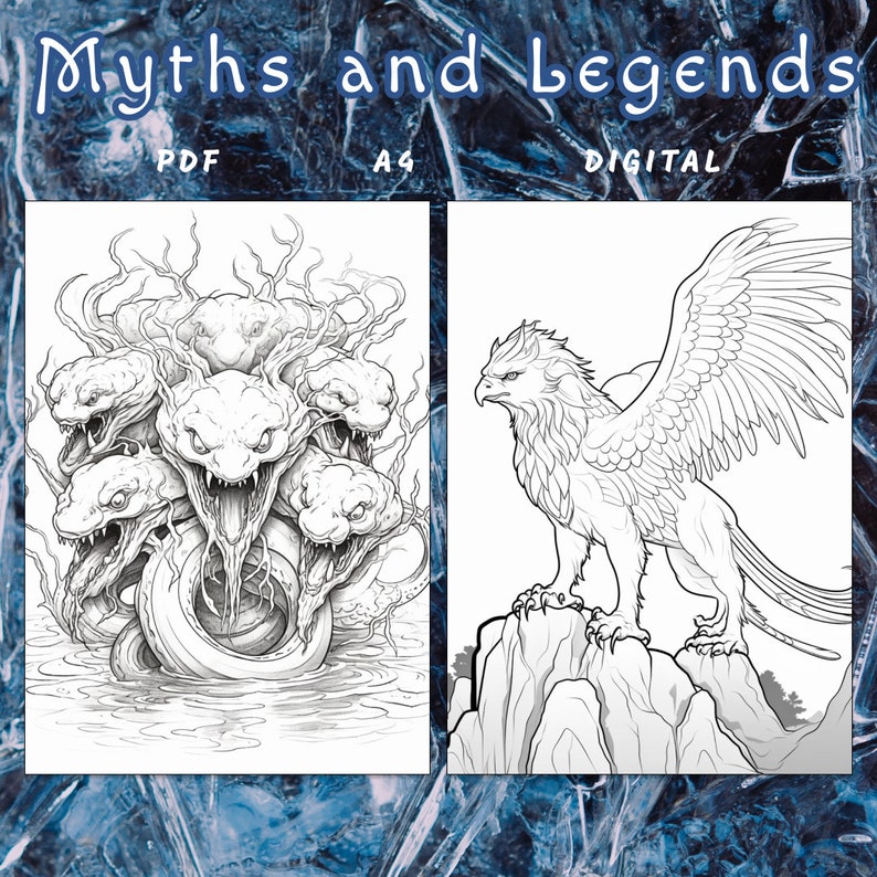 27 Myths Coloring Page, Legends Coloring, Fantasy Coloring Book, Adults ...