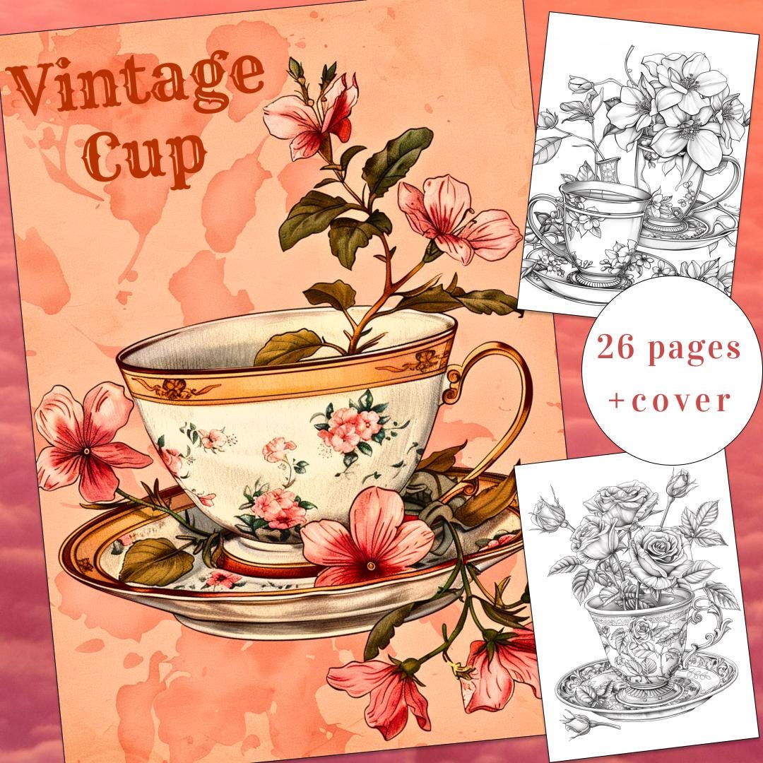 26 Vintage Cup Coloring Page, Vintage Coloring Book, Fantasy Coloring ...