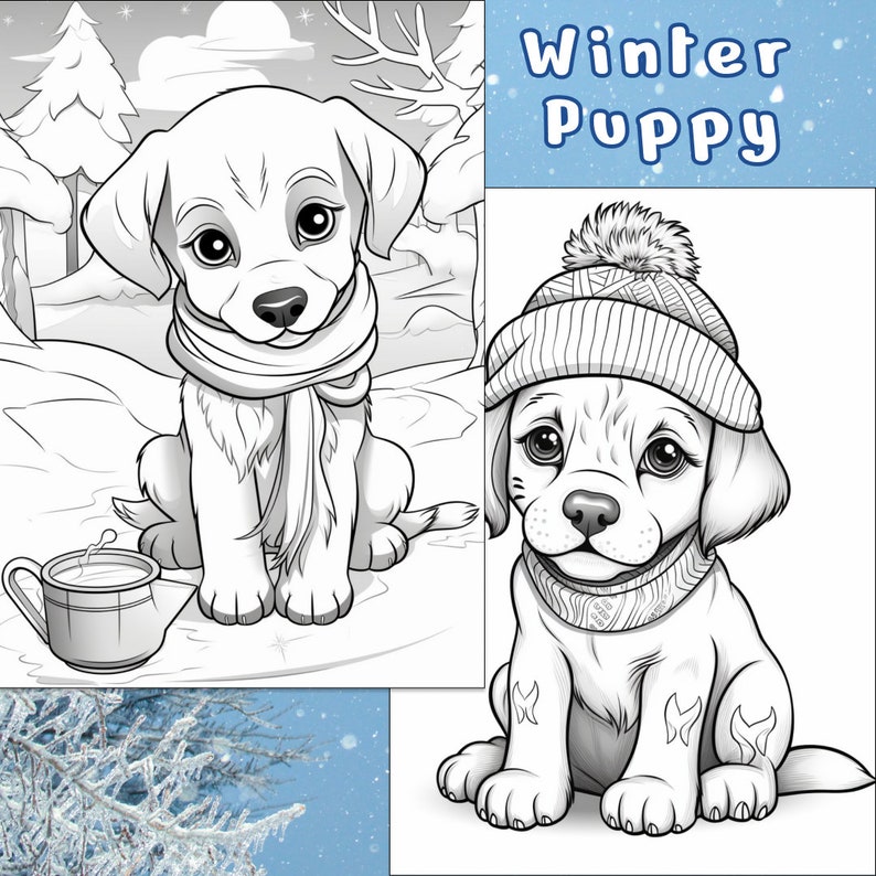 27 Winter Puppy Coloring Page, Cute Puppy Coloring Book, Adults + Kids ...